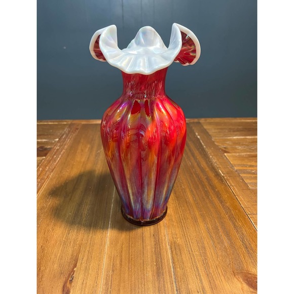 Fenton | Accents | Red Irridescent Fenton Ruffle Vase | Poshmark